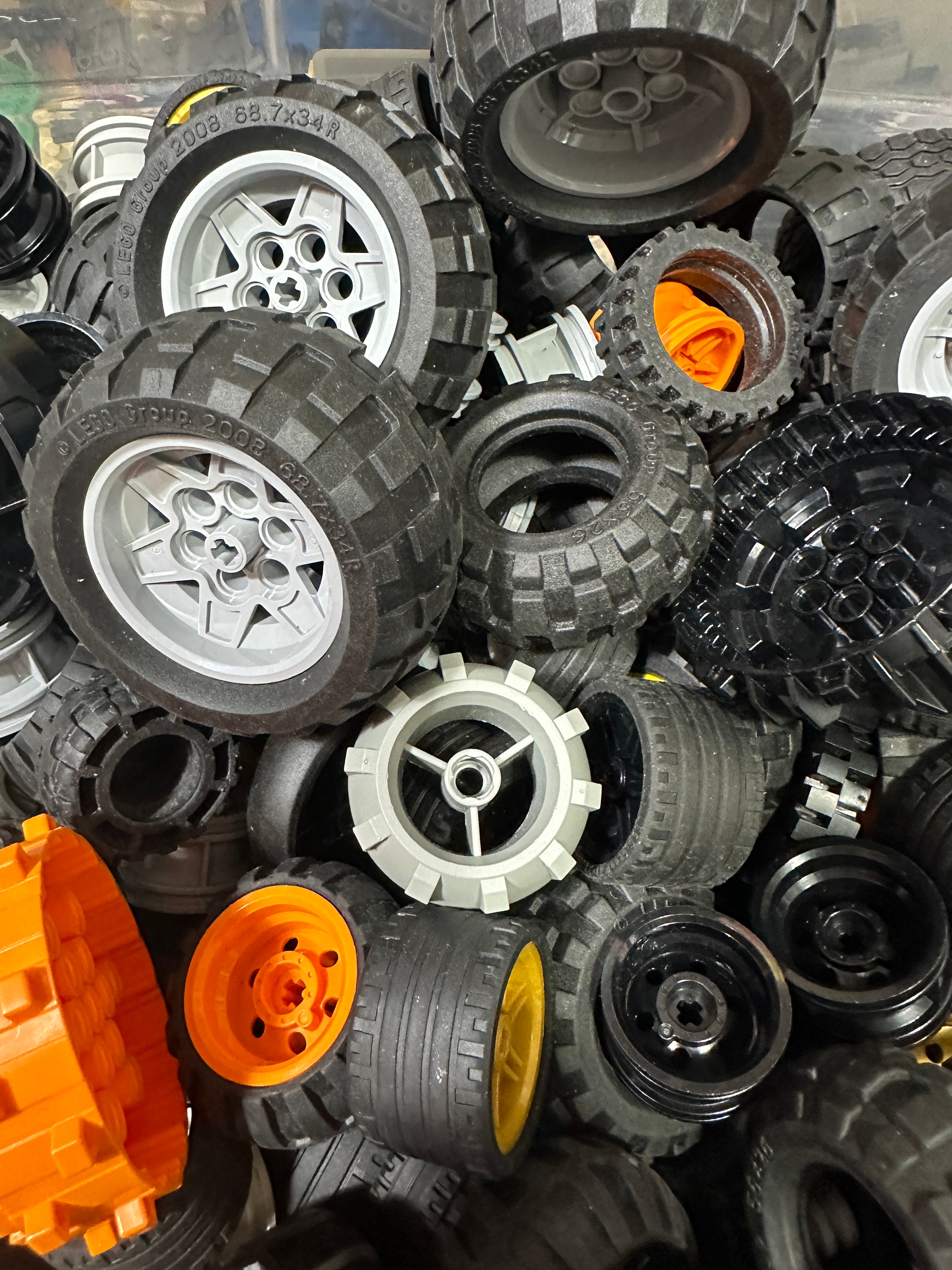 Preowned Bulk LEGO Large sized Wheels Assorted Tires –1lb