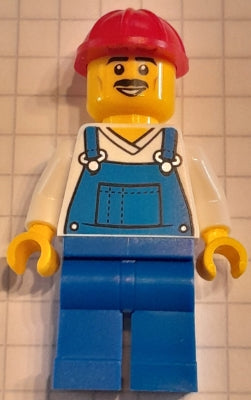LEGO Minifig Town cty1601 Construction Worker Male Blue Overalls over V ...