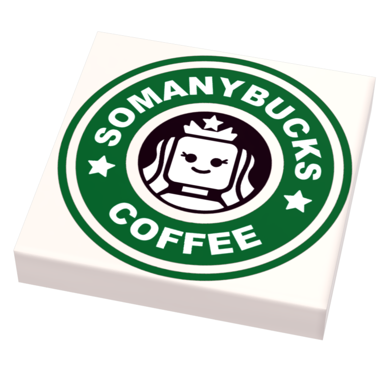 Somanybucks Coffee Sign (2x2 Tile) - B3 Customs made using LEGO parts
