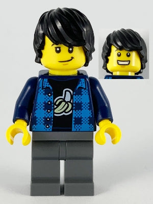 LEGO Minifig Holiday & Event hol190 Man Black Hair Dark Azure Plaid ...